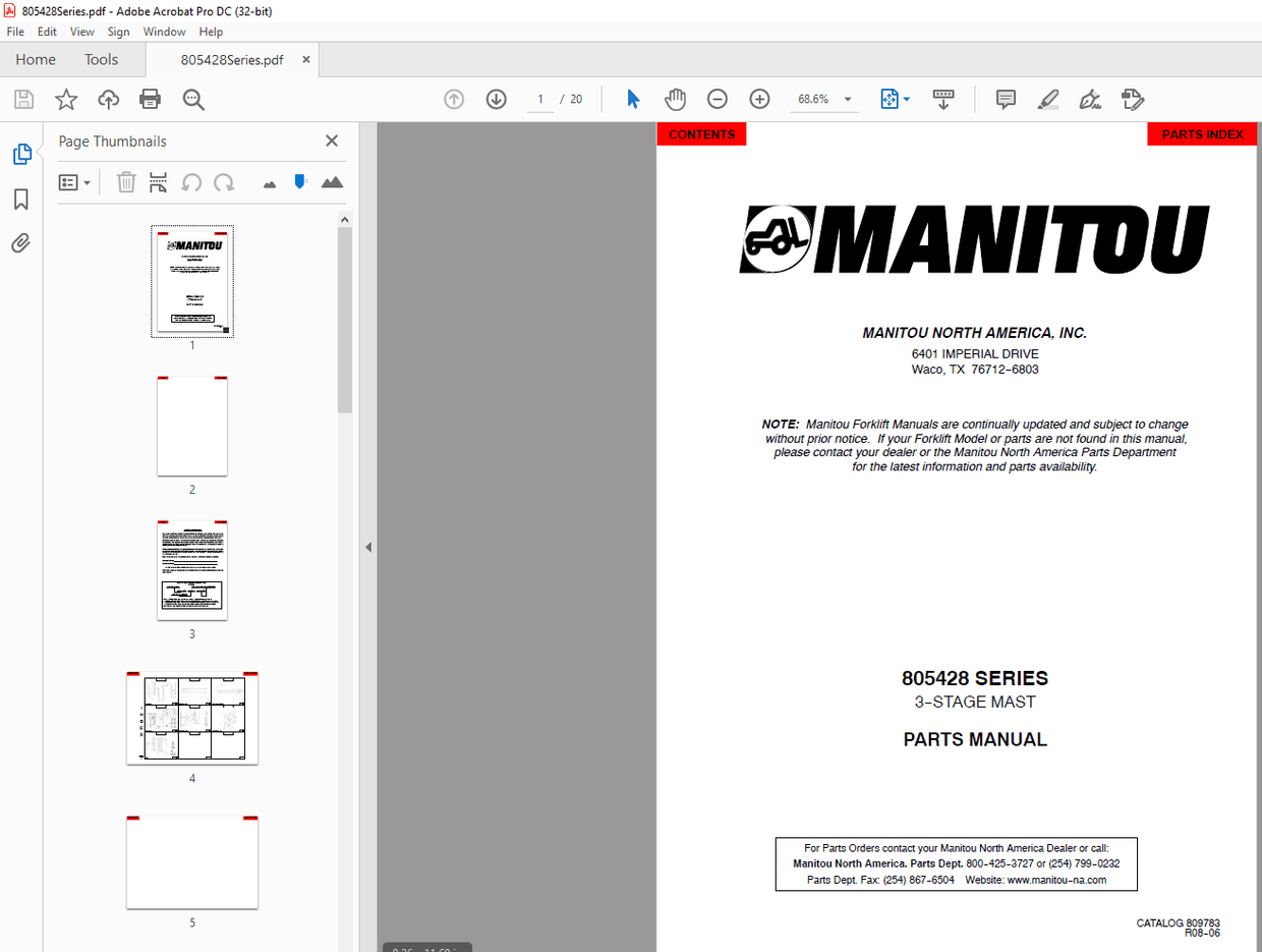 Manitou Forklift 805428 SERIES MAST PARTS MANUAL – PDF DOWNLOAD