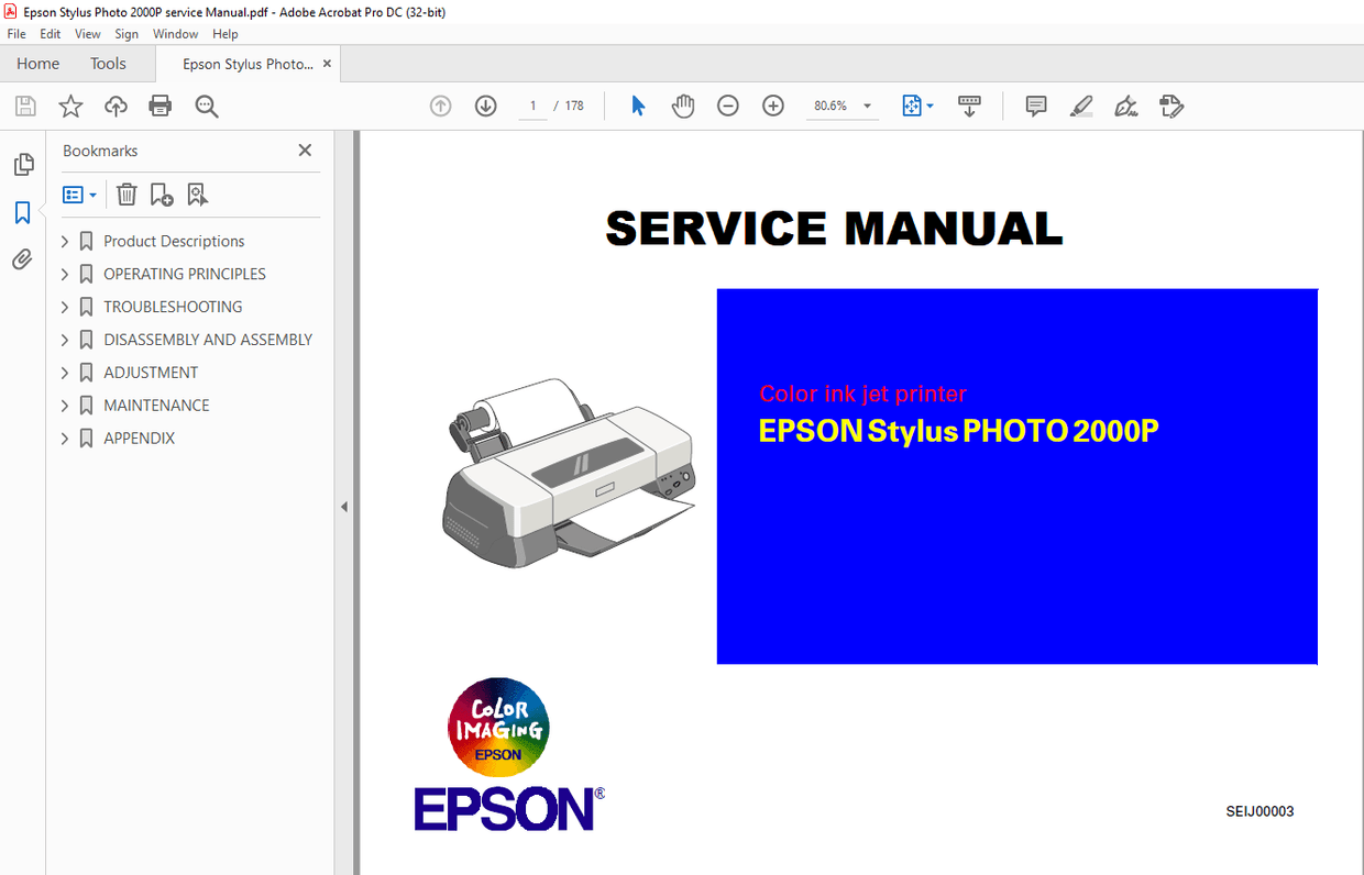 Epson Stylus Photo 2000P service Manual - PDF DOWNLOAD