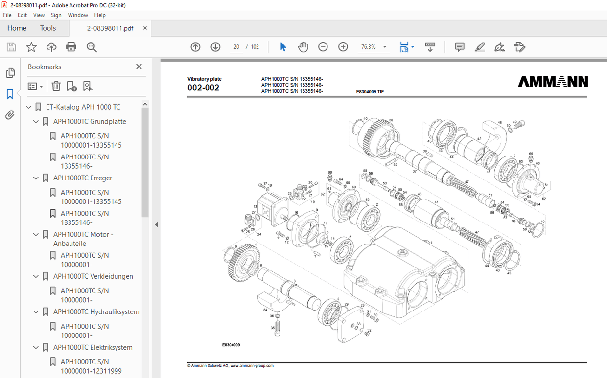 Ammann APH 1000 TC Parts Manual SN 10000001 – PDF DOWNLOAD