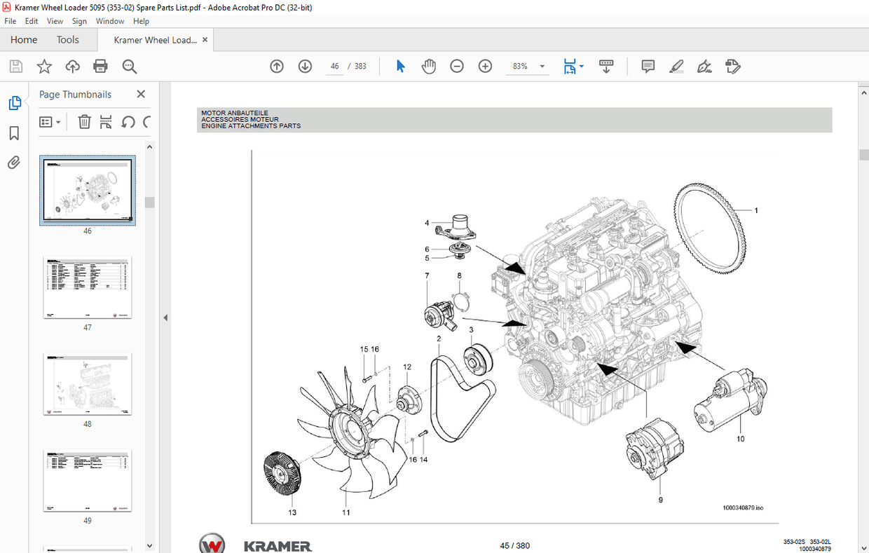 KRAMER Wheel loader 5095 5095L Spare Parts List Manual SN353020001 – PDF DOWNLOAD