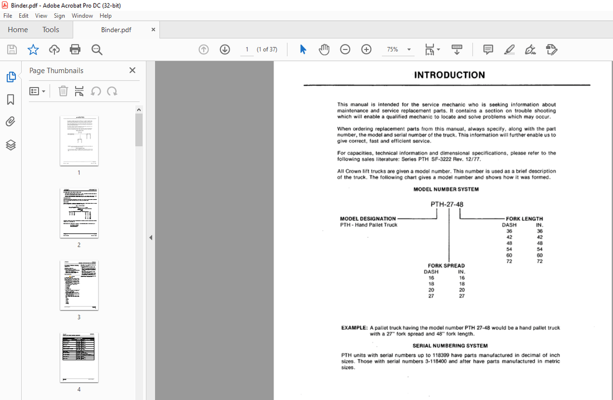 Crown Forklift PTH PTH50 Pallet Service Manual – PDF DOWNLOAD