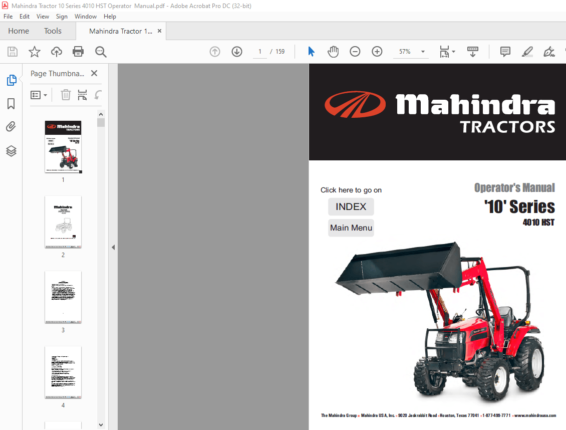 Mahindra Tractor ’10’ Series 4010 HST Cab Operator’s Manual – PDF DOWNLOAD