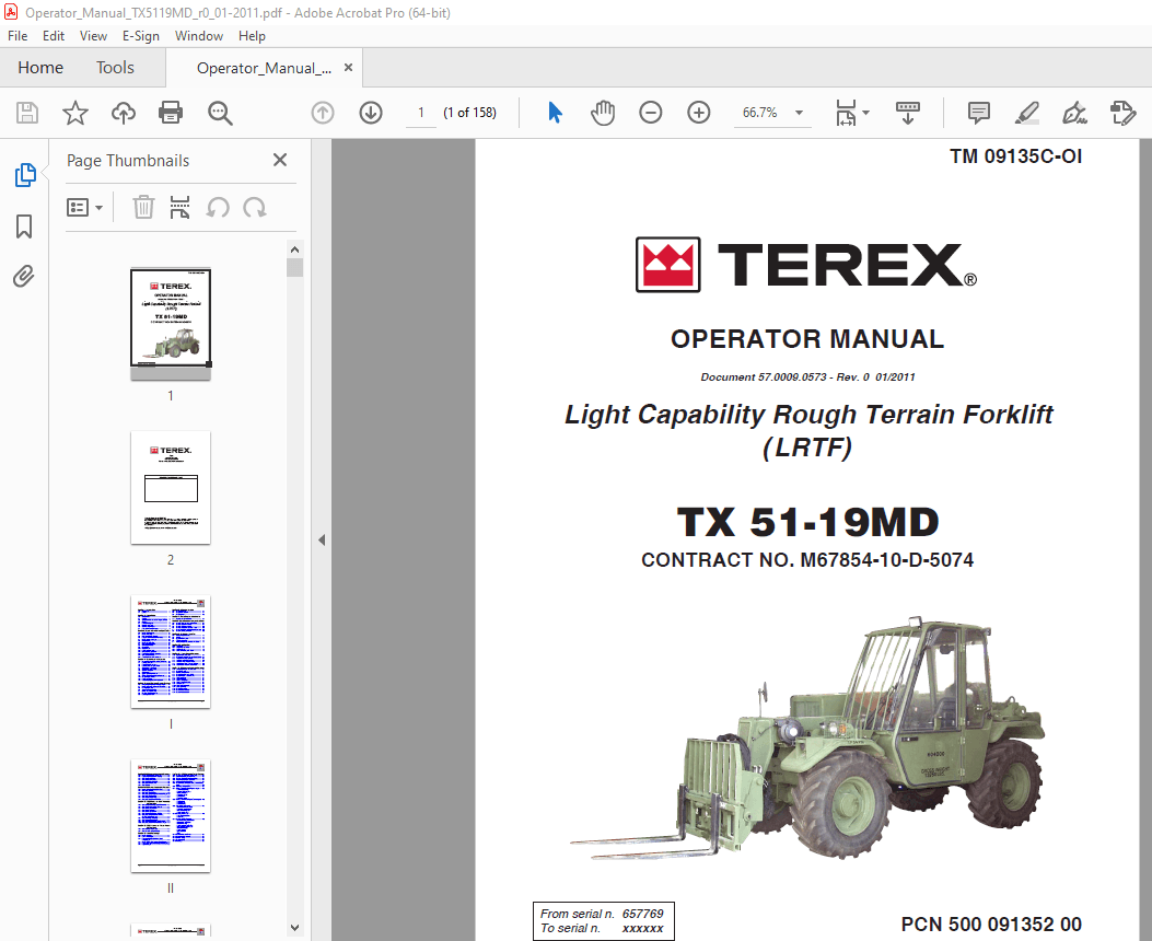 Terex Crane TX 51-19MD Rough Terrain Forklift Operator Manual – PDF ...