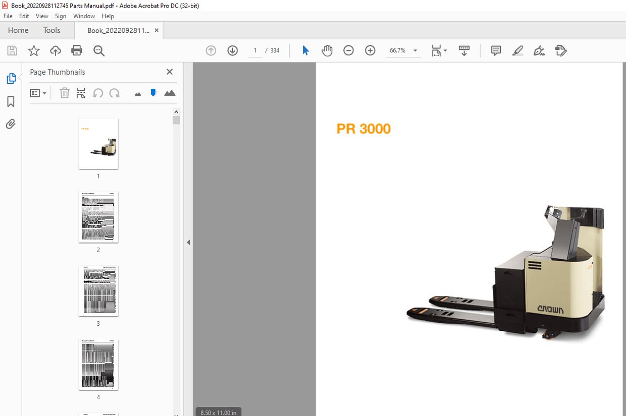 Crown Forklift PR 3000 Parts Manual – PDF DOWNLOAD