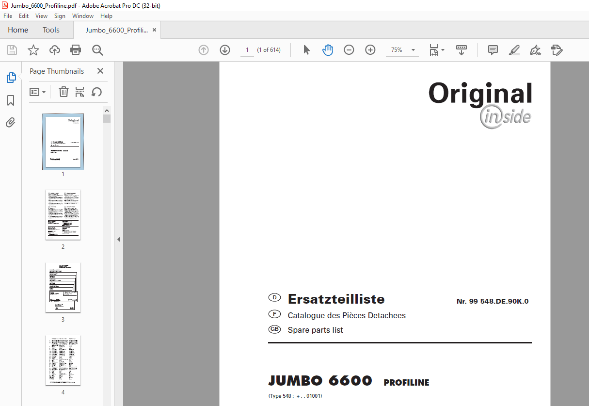 Pottinger Tractor JUMBO 6600 PROFILINE Spare Parts Manual – PDF DOWNLOAD