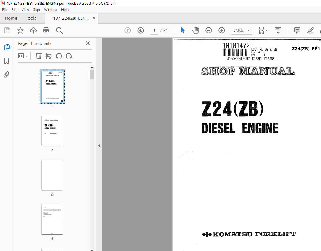 Komatsu Z24(ZB) Diesel Engine Parts Manual Z24(ZB)-BE1 - PDF DOWNLOAD