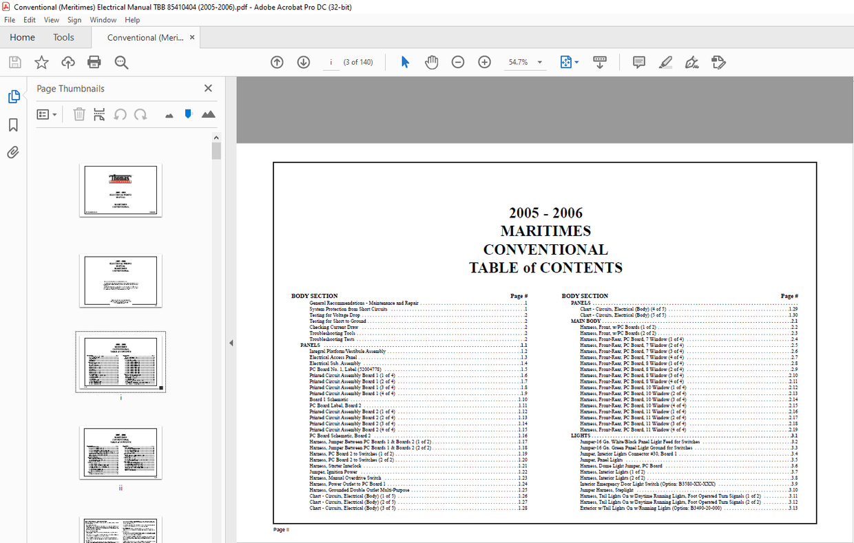Thomas Built Buses Conventional 2005-2006 Electrical Wiring Manual ...