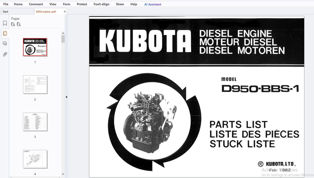 Kubota D950-BBS-1 Diesel Engine Parts Manual – PDF DOWNLOAD
