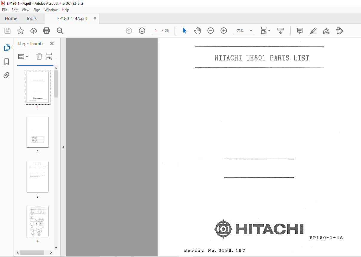Hitachi UH50 UH801 Parts List Manual(P180-1-4A) – PDF DOWNLOAD