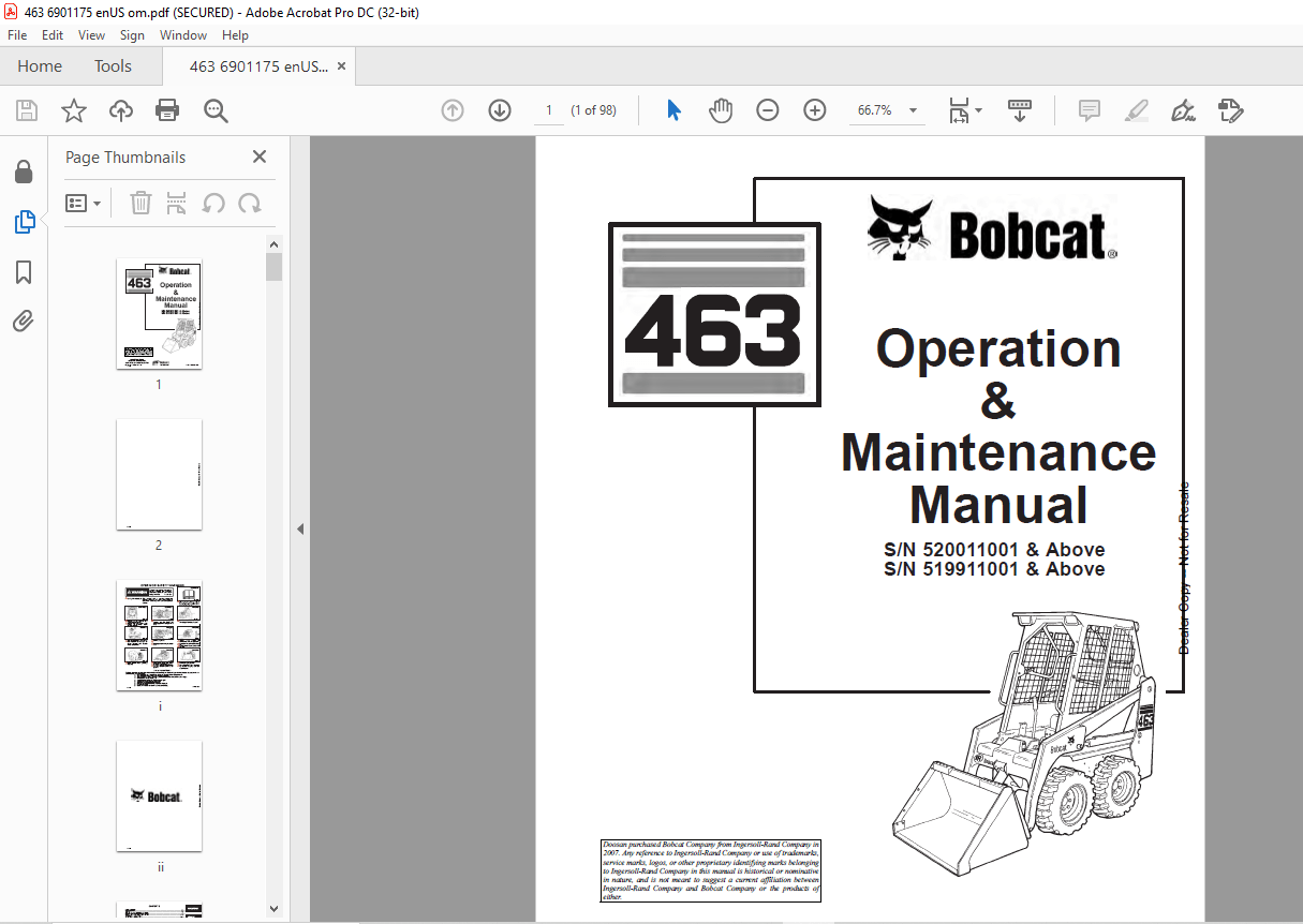 Bobcat 463 Loader Operation & Maintenance Manual 6901175 - PDF DOWNLOAD