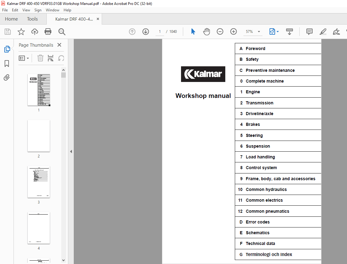 Kalmar DRF 400-450 Workshop Manual VDRF03.01GB – PDF DOWNLOAD