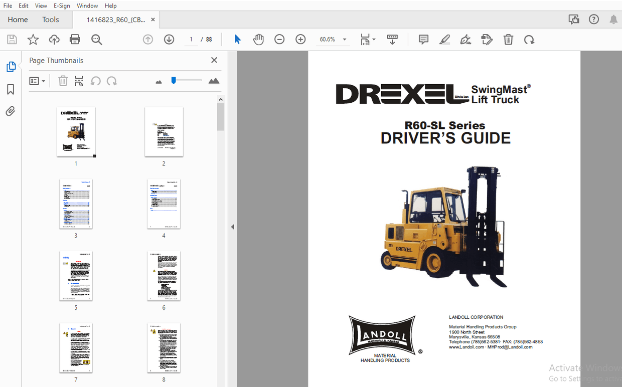 Drexel SwingMast Lift Truck R60-SL Series Drivers’s Guide Manual 1416823 – PDF DOWNLOAD