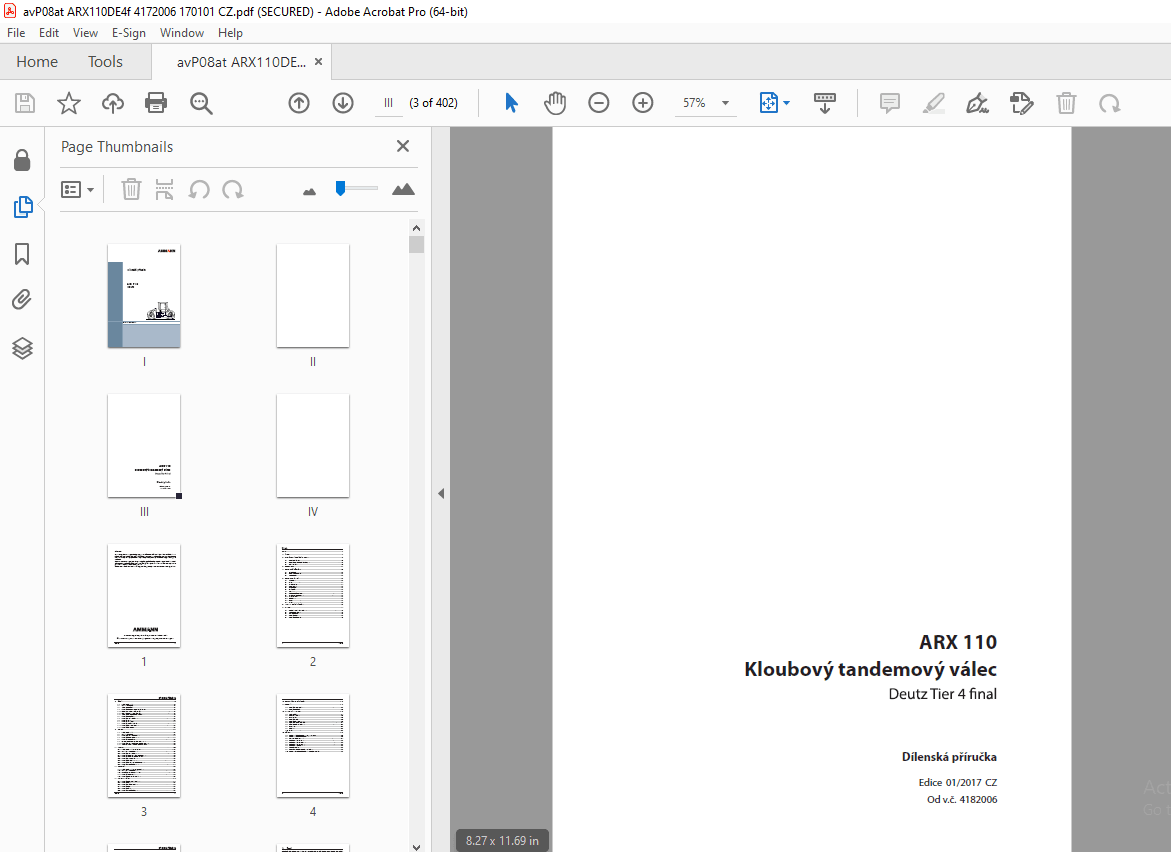 Ammann ARX 110 tandemový válec Dílenská prírucka 4182006 - PDF