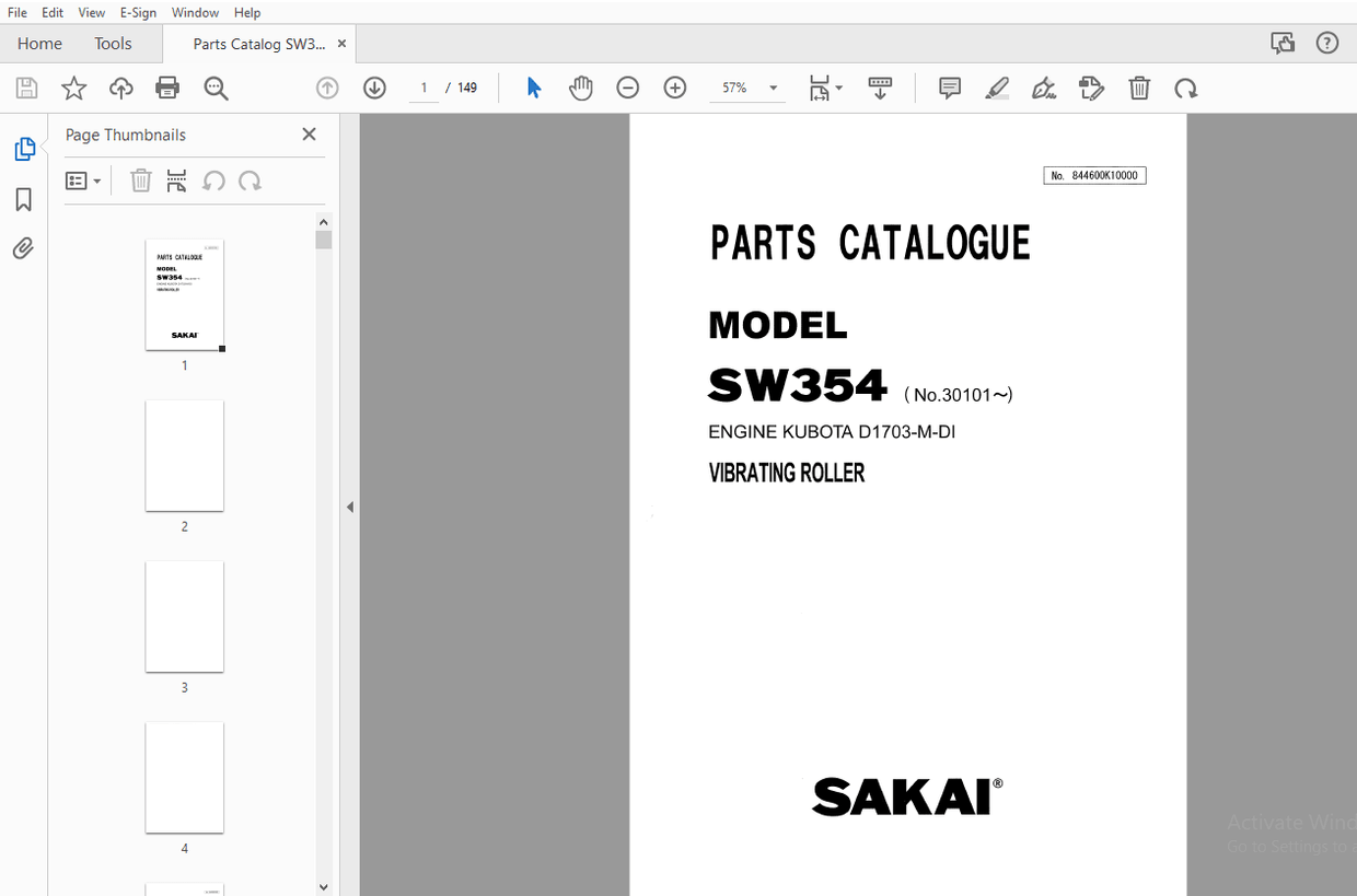 Sakai Vibrating Roller SW354 Engine Kubota Parts Manual – PDF DOWNLOAD