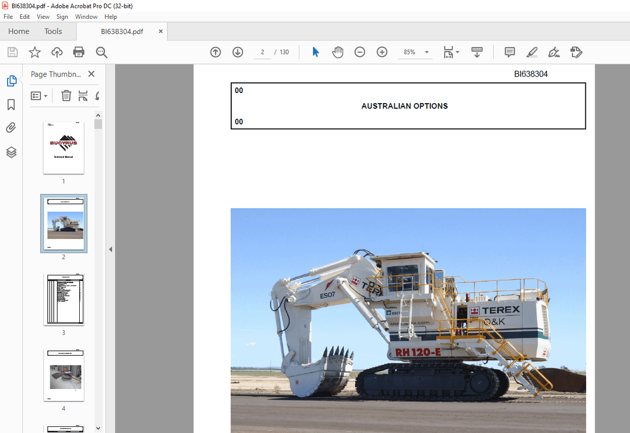 CAT Bucyrus RH120-E Hydraulic Shovel Technical Manual BI638304 – PDF ...