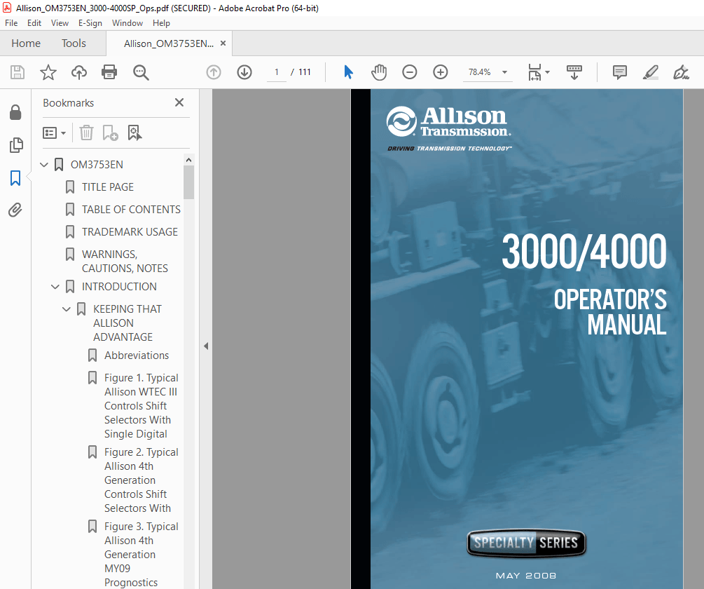 Allison Transmission 3000 / 4000 Operator’s Manual – PDF DOWNLOAD