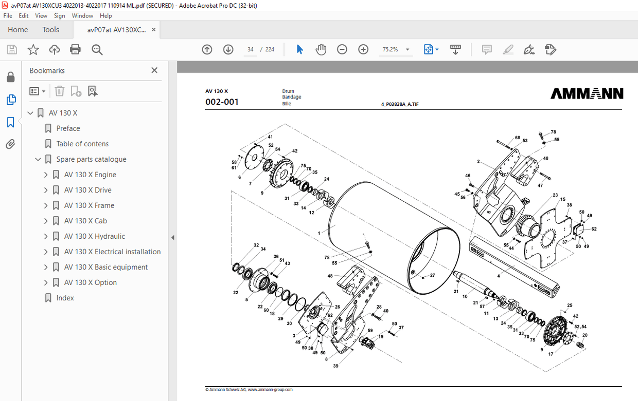 Ammann AV 130 X Tandem Roller Parts Manual 4022013 - PDF
