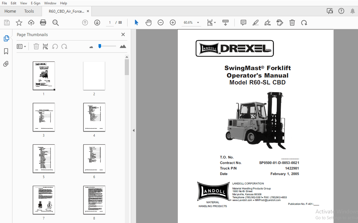 Drexel R60-SL CBD SwingMast Forklift Operator’s Manual 1422981 – PDF DOWNLOAD