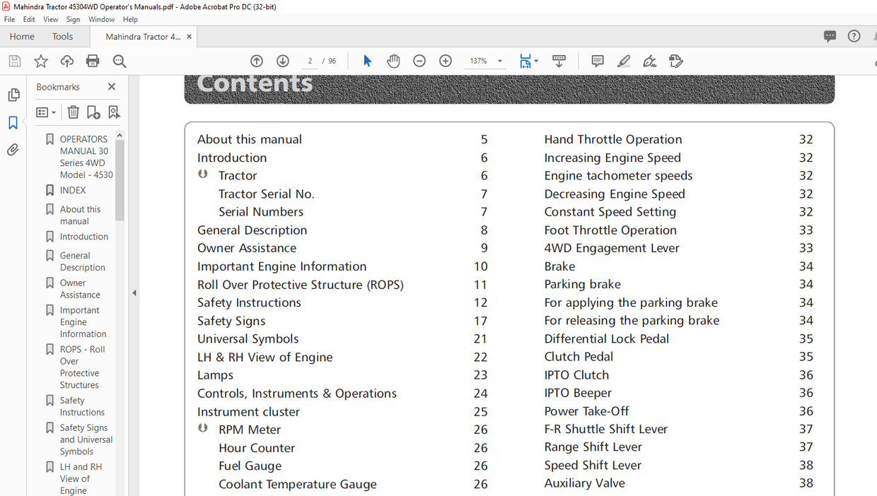 Mahindra Tractor ‘30’ Series 4WD 4530 Operator’s Manual – PDF DOWNLOAD