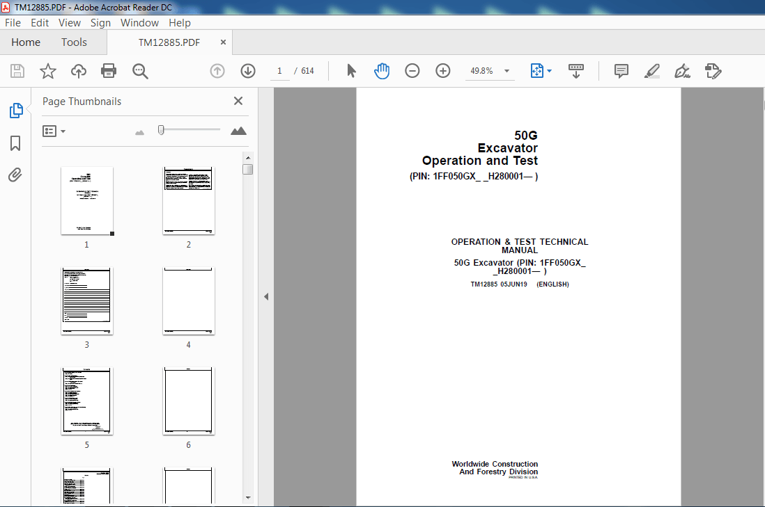 John Deere 50G Compact Excavator Operation and Test Service Manual PDF ...