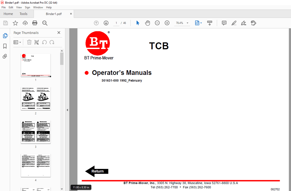BT Prime-Mover Forklift TCB ELECTRIC TUGGER CAR BODY CARRIER Operator’s ...