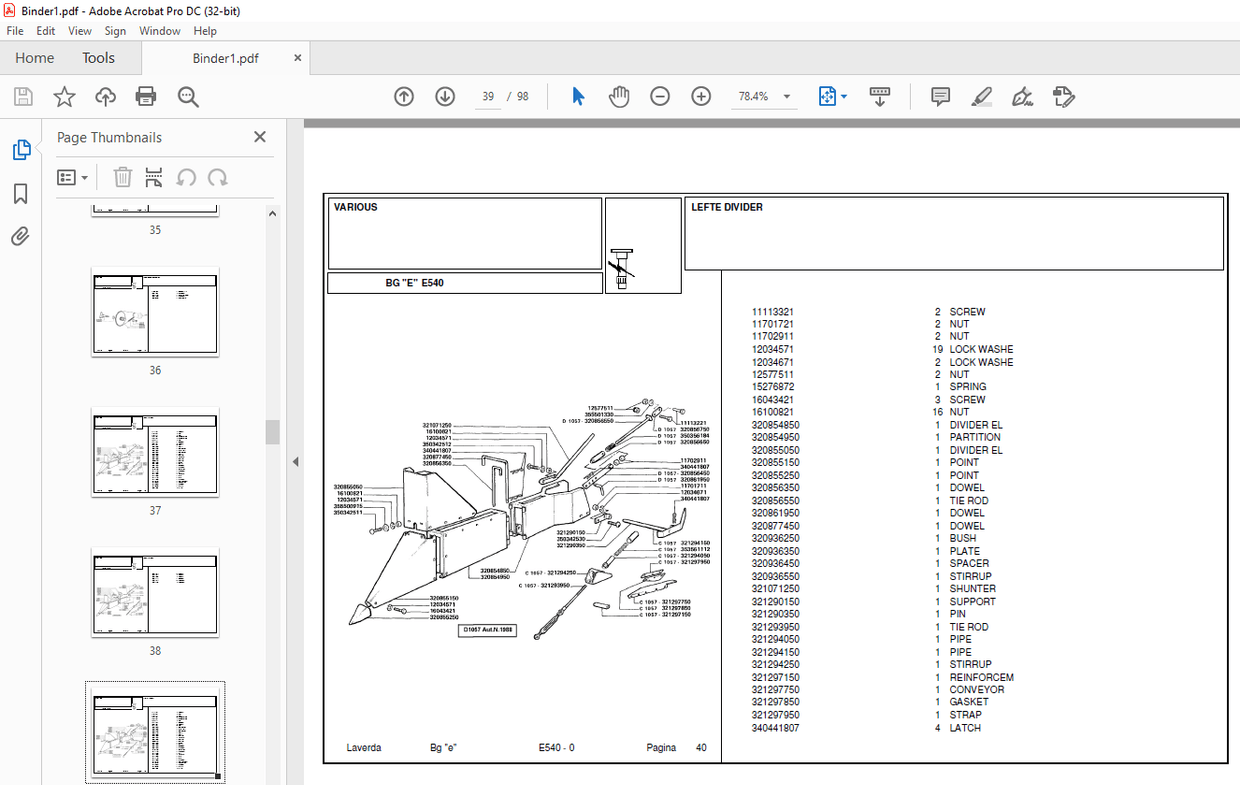 Laverda Header E540 Parts Catalog Manual – PDF DOWNLOAD