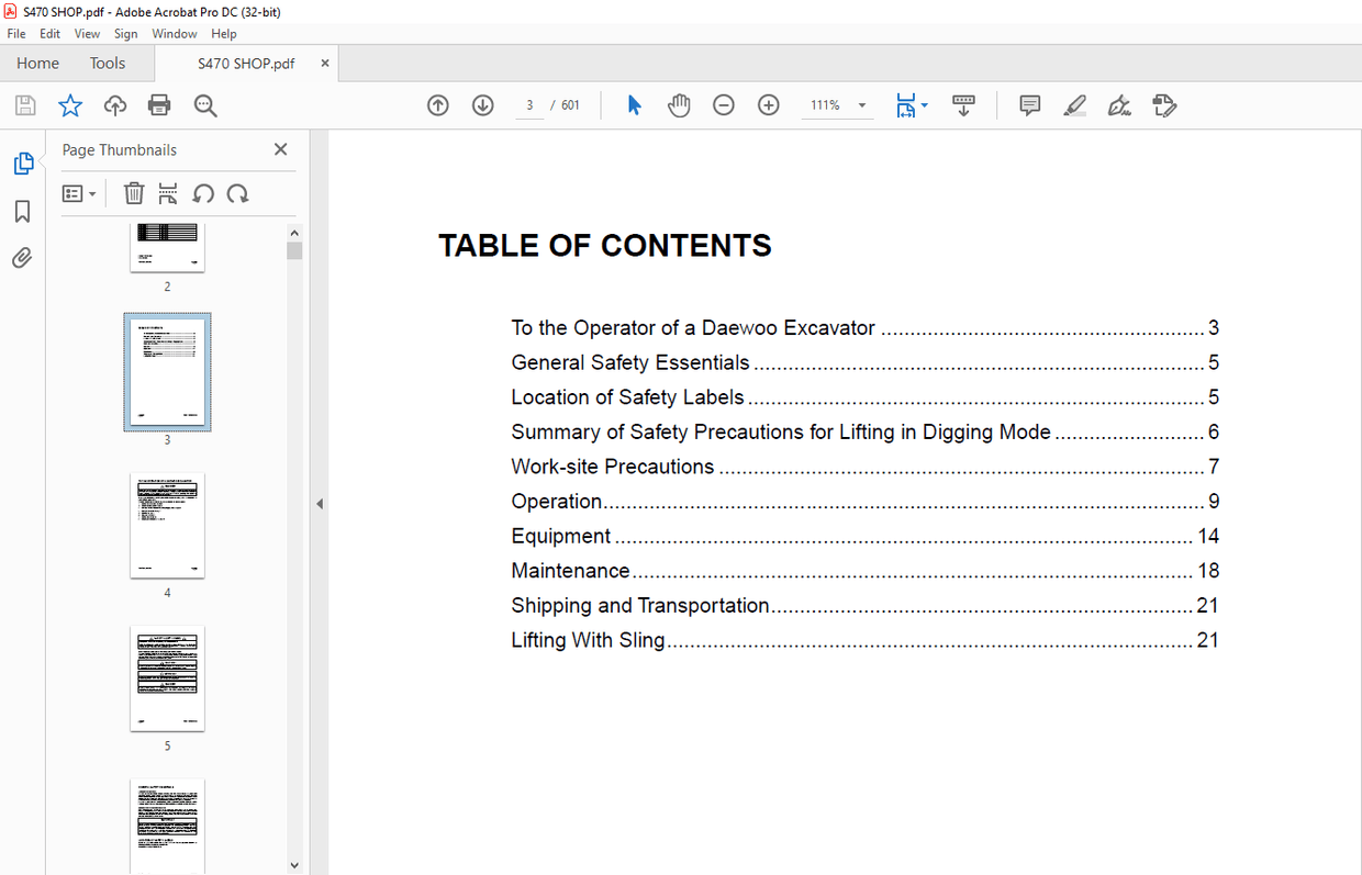 Daewoo Track Excavator s470 Shop Manual- PDF DOWNLOAD