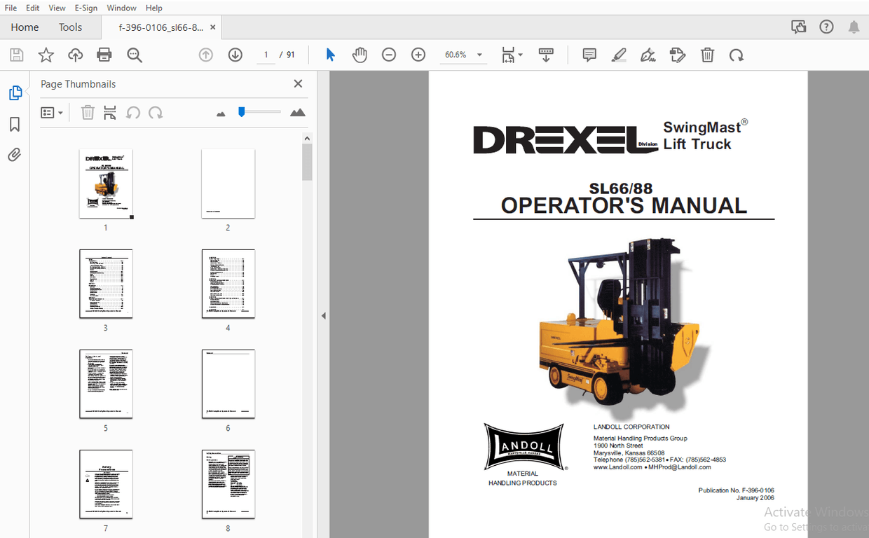 DREXEL SL66/88 SWINGMAST LIFT TRUCK OPERATOR’S MANUAL f-396-0106 – PDF DOWNLOAD