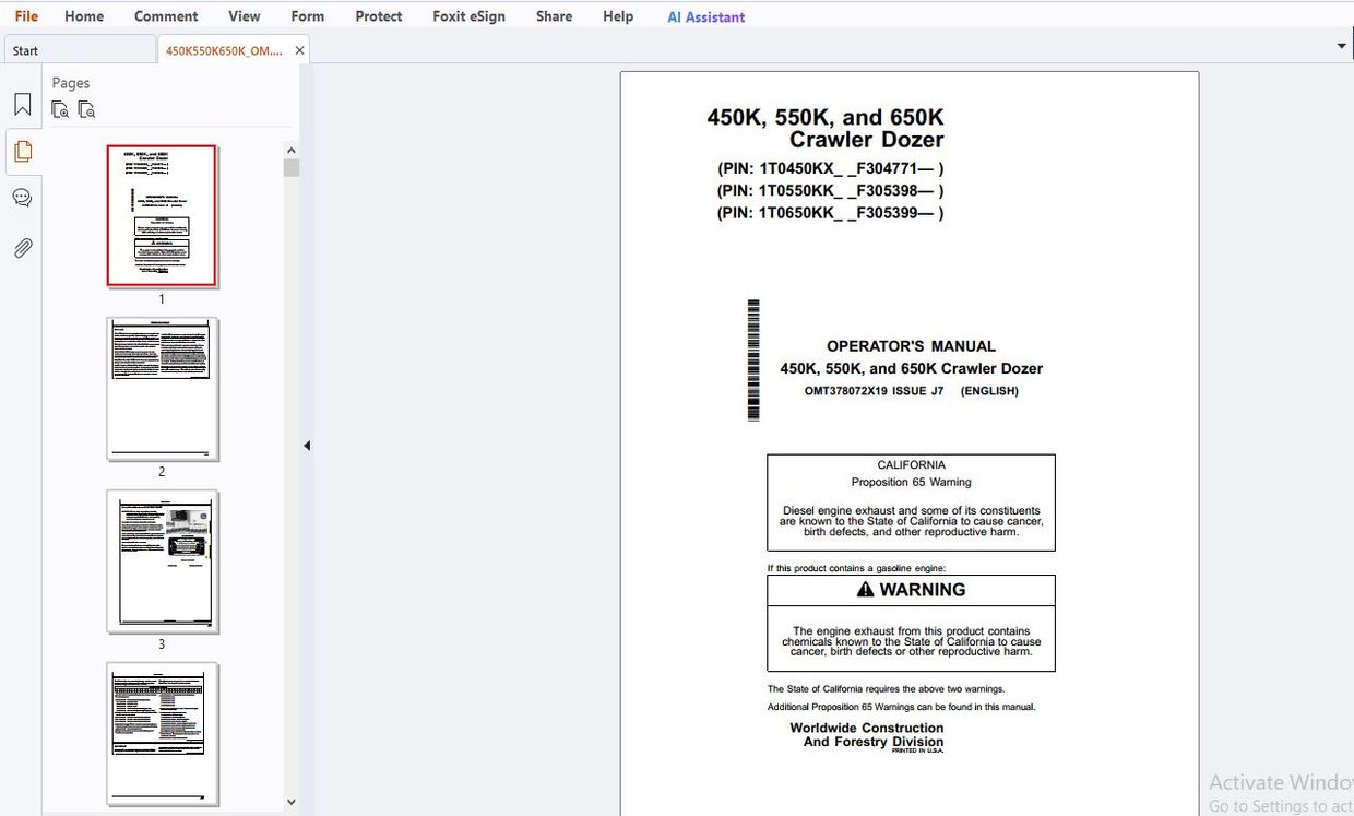 John Deere 450K, 550K & 650K Crawler Dozer Operator’s Manual OMT378072X19 – PDF DOWNLOAD