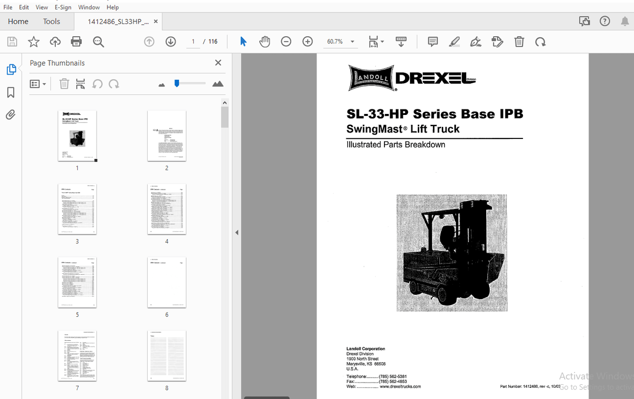 Drexel SL-33-HP Series Base IPB SwingMast Lift Truck Parts Manual 1412486 – PDF DOWNLOAD