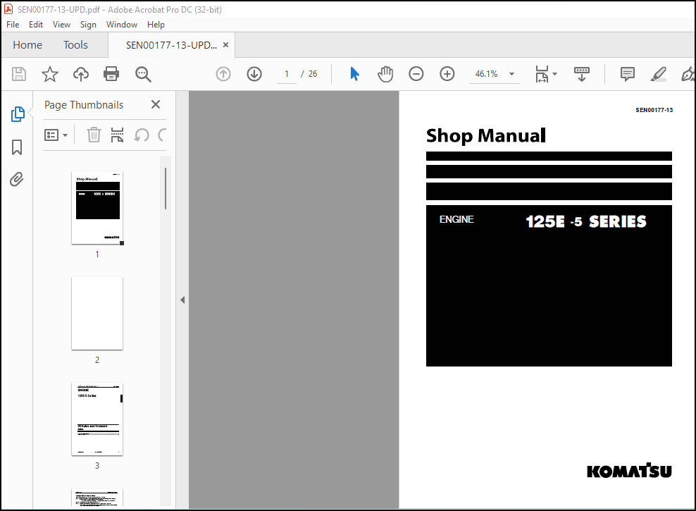 Komatsu 125E-5 Series Engine Shop Manual SEN00177-13 – PDF DOWNLOAD