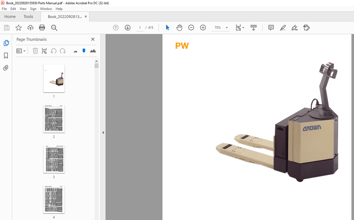 Crown Forklift PW Parts Manual – PDF DOWNLOAD