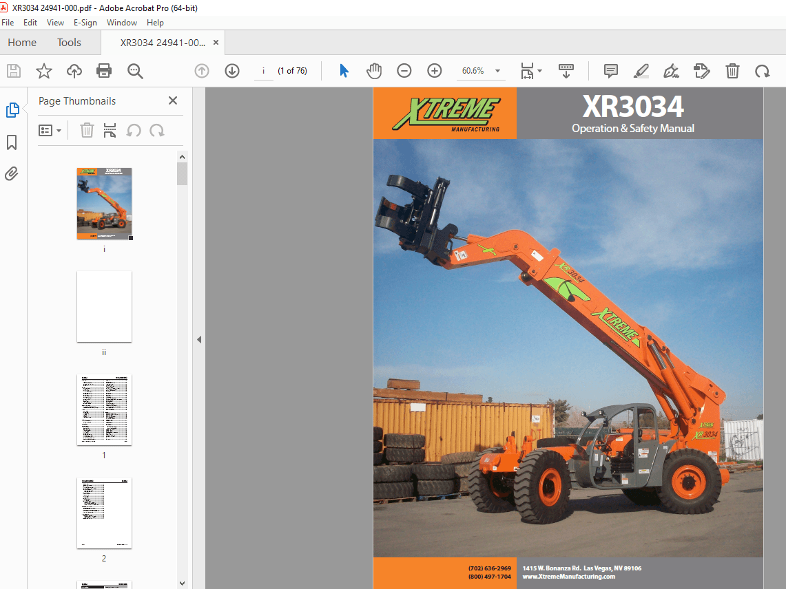 XTREME Telehandler XR3034 Operation & Safety Manual – PDF DOWNLOAD