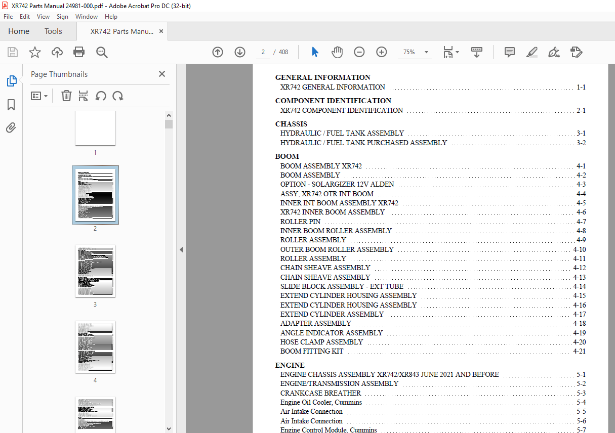 Xtreme XR742 Telehandler Parts Manual 24981-000 – PDF DOWNLOAD