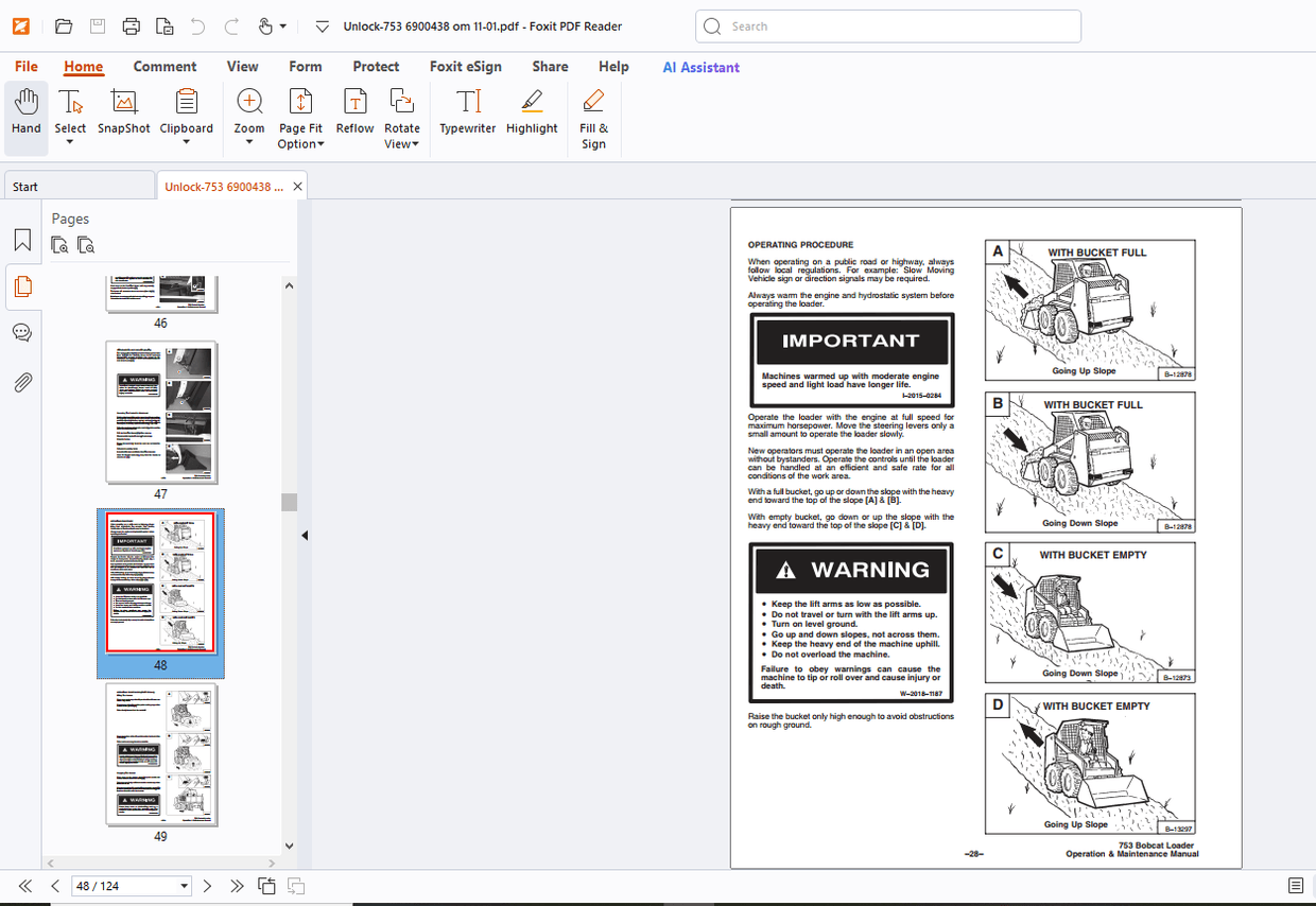 Bobcat 753 Operation & Maintenance Manual - PDF DOWNLOAD