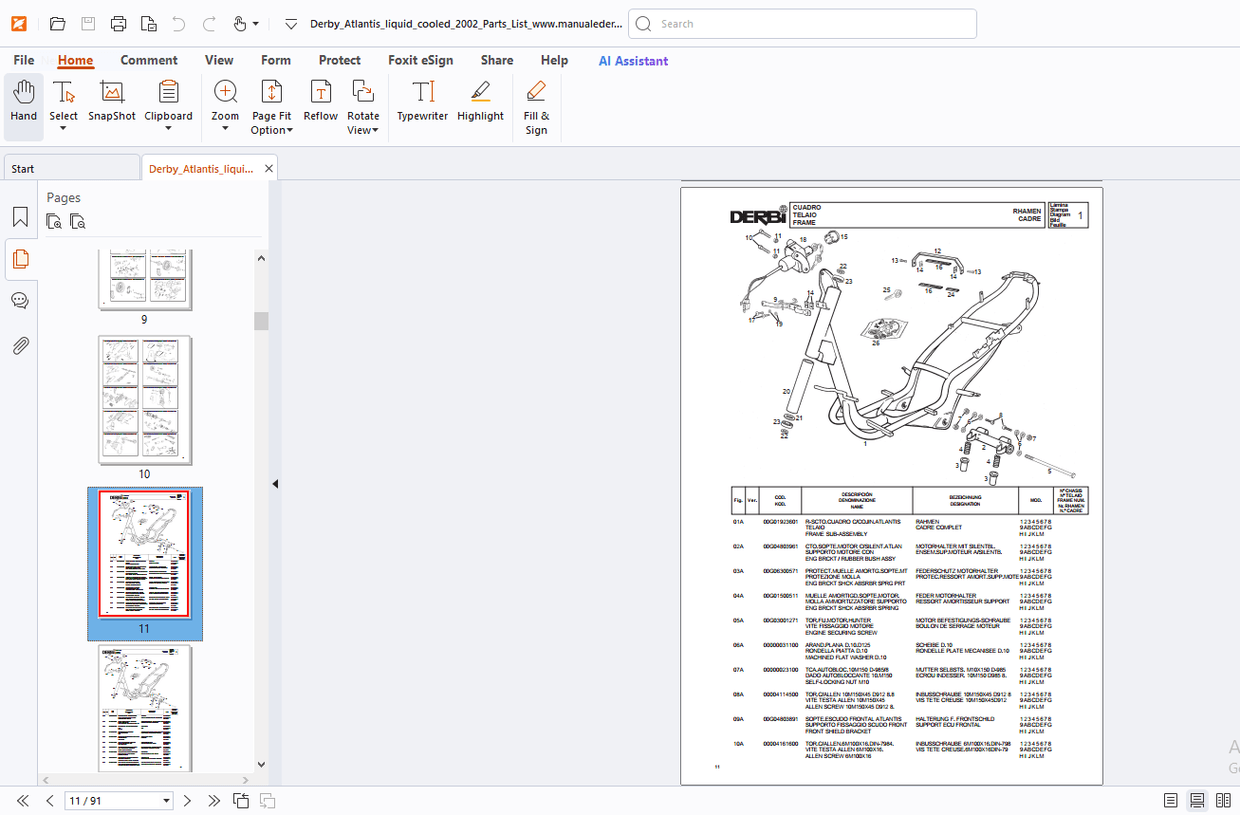 Derbi Atlantis LC 2002 Parts Manual - PDF DOWNLOAD