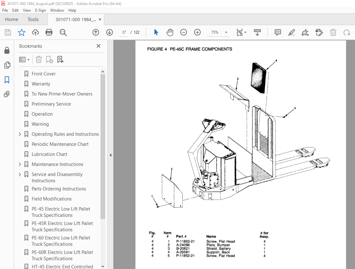 BT Prime-Mover PE-45 PE-45R PE-45C PE-60 PE-60R PL-45 HT-45 HT-60 Truck Operating & Parts Manual