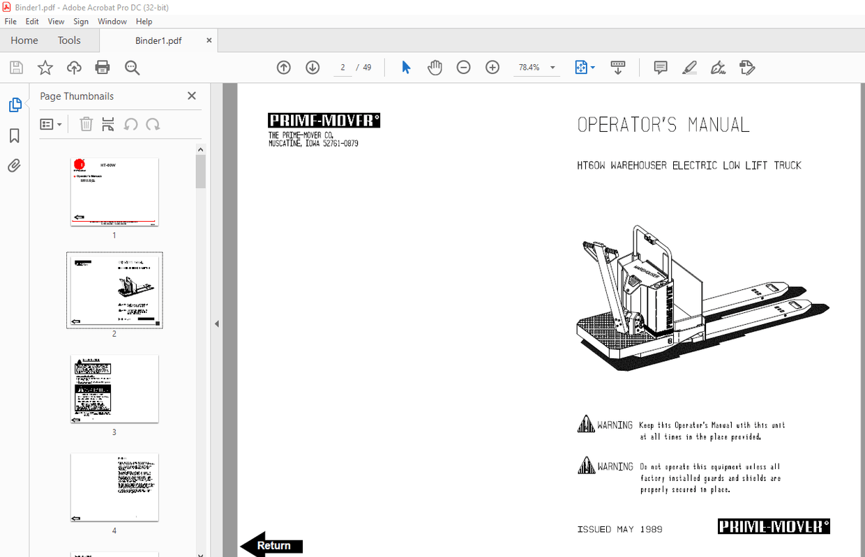 BT Forklift HT-60W Operator’s Manuals – PDF DOWNLOAD