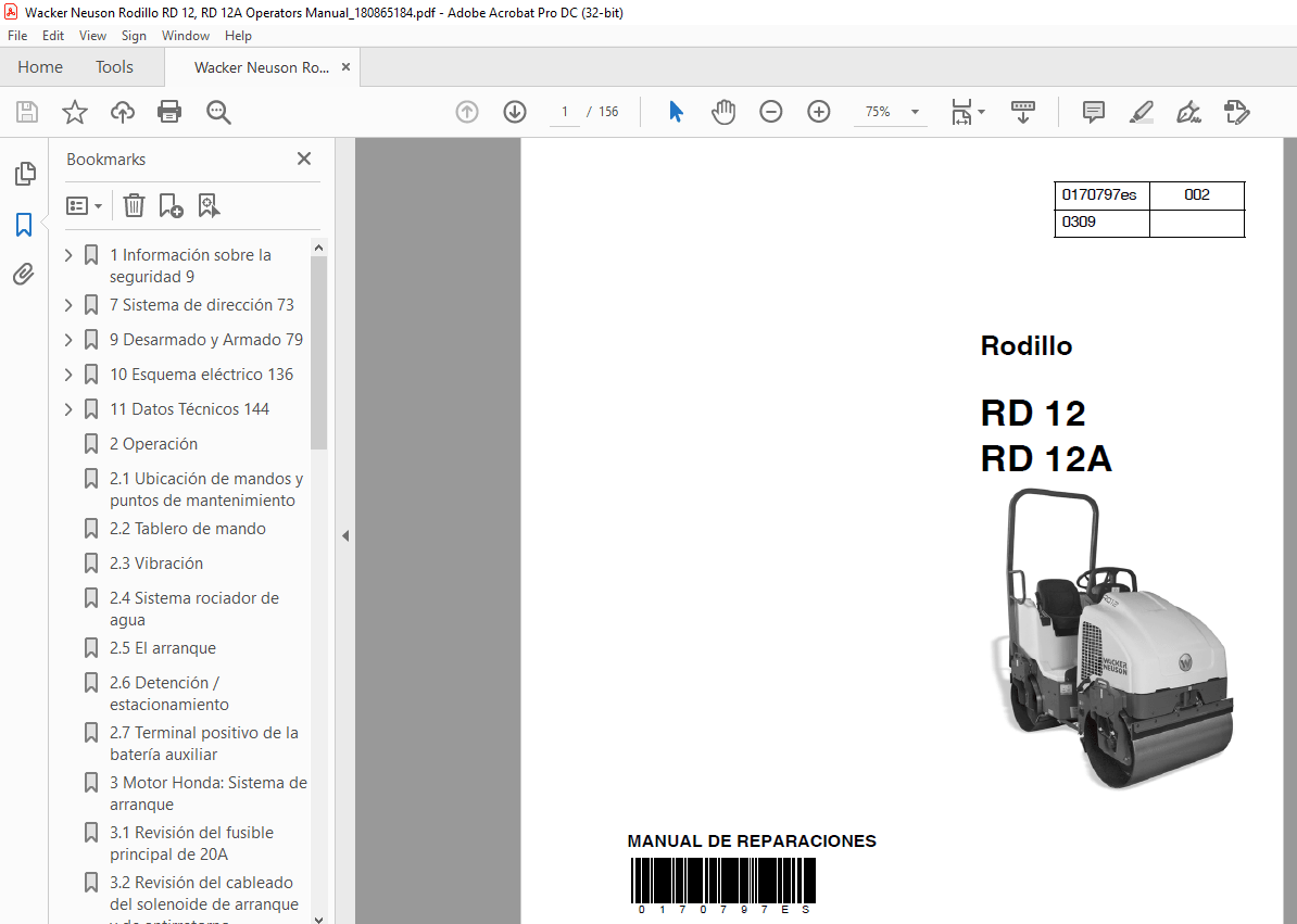 Wacker Neuson Rodillo RD 12, RD 12A MANUAL DE REPARACIONES – PDF DOWNLOAD