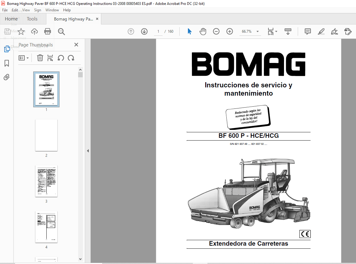 Bomag Extendedora de Carreteras BF 600 P – HCE HCG Instrucciones de servicio Manual – PDF DOWNLOAD