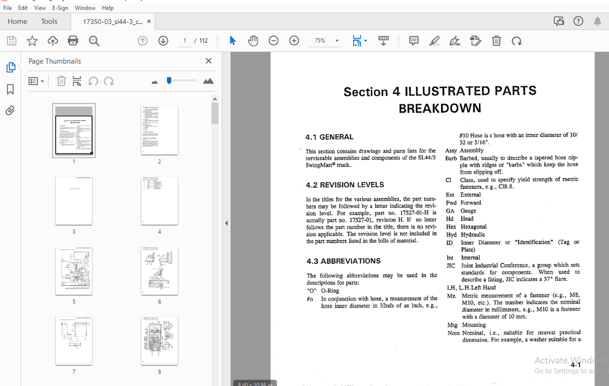 Drexel SL44/3 SwingMast Lift Truck Parts Manual 17350-03 (Section 4) – PDF DOWNLOAD