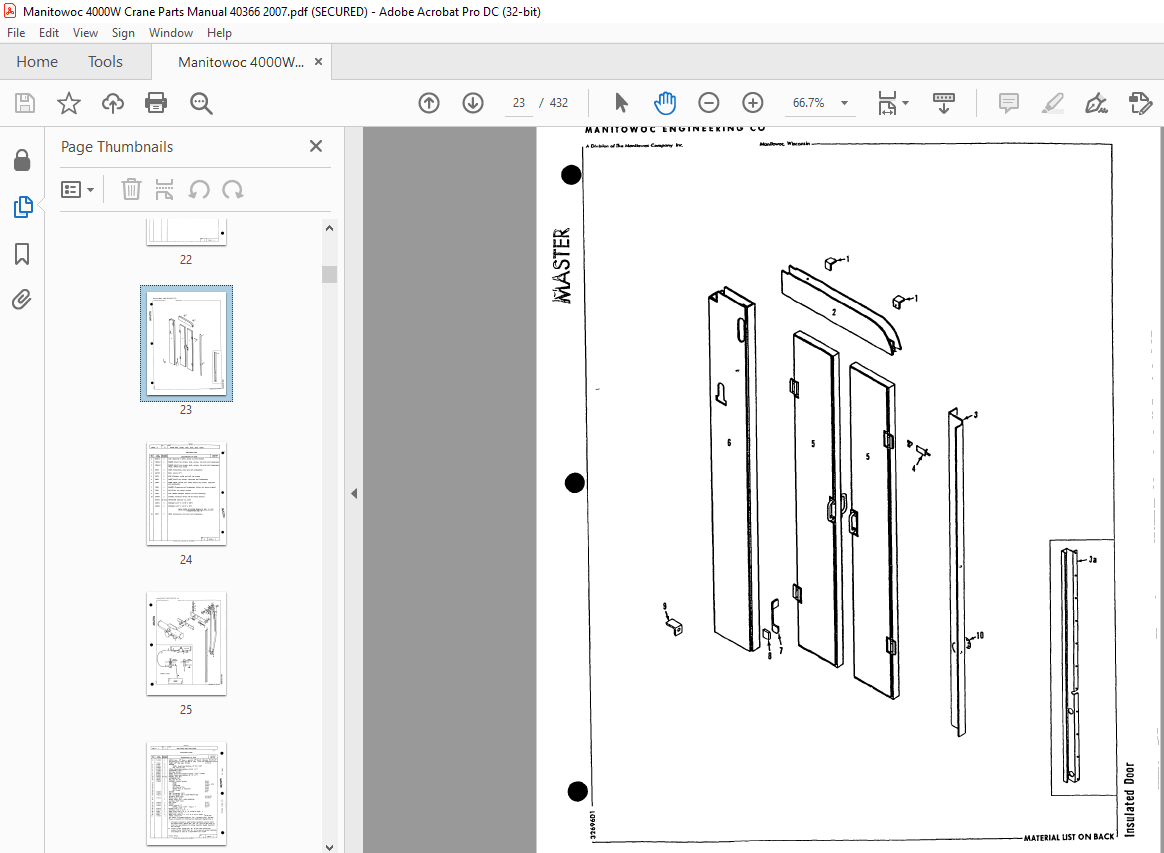 Manitowoc Traditional Crane 4000W Parts Manual SN 40366 - PDF