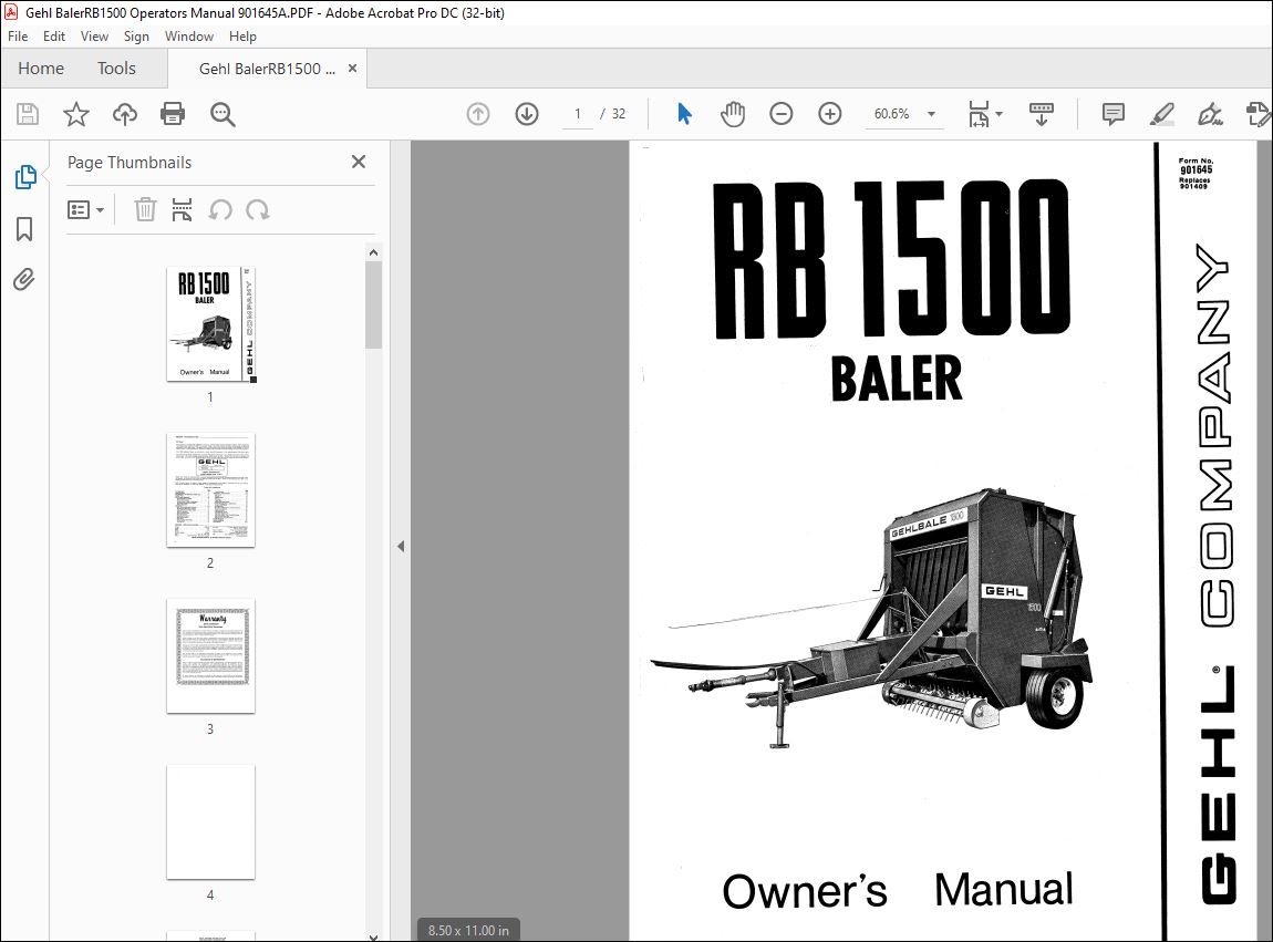 Gehl Baler RB1500 Owner’s Manual 901645A – PDF DOWNLOAD