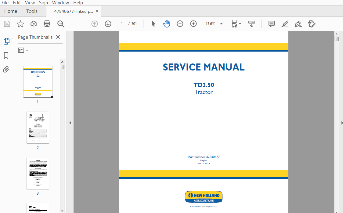 New Holland Tractor TD3.50 Service Manual - PDF DOWNLOAD