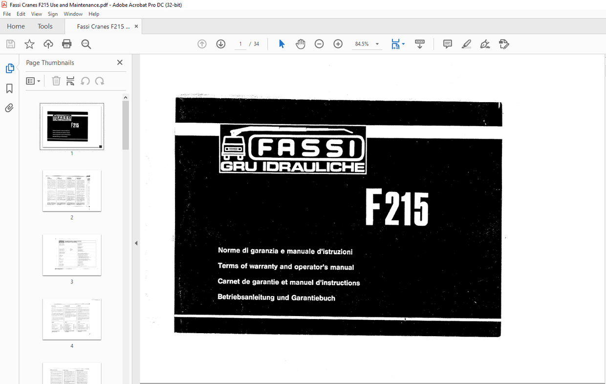 Fassi Crane F215 Use and Maintenance Manual – PDF DOWNLOAD