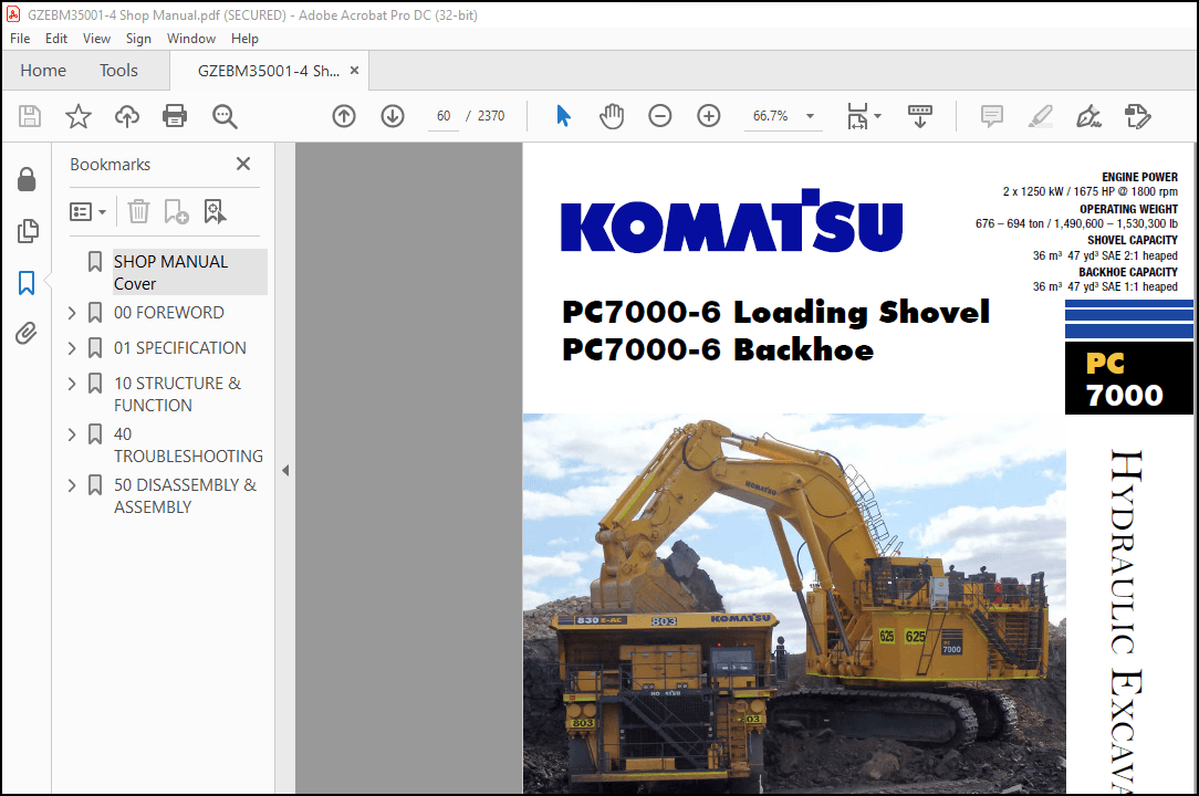 Komatsu Hydraulic Mining Shovel PC7000-6 T2 Shop Manual – PDF DOWNLOAD