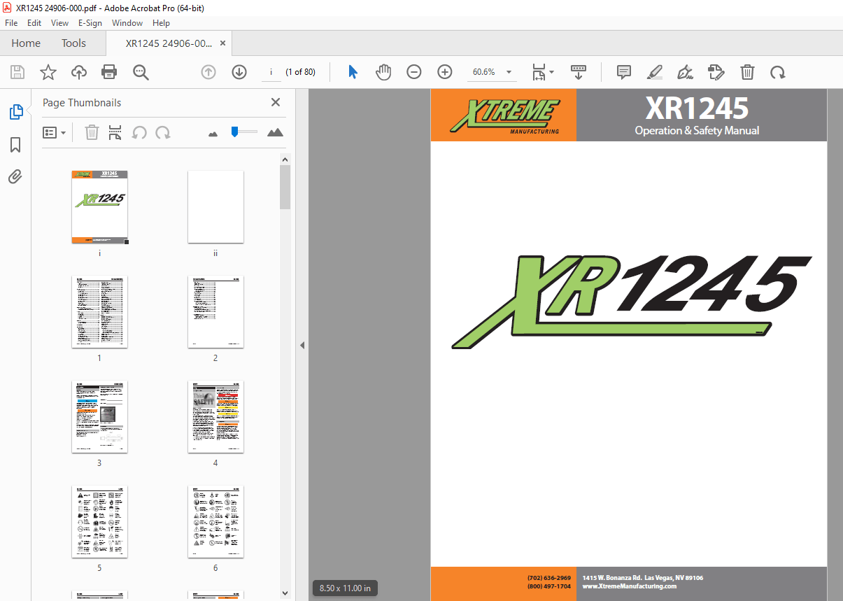 XTREME Telehandler XR1245 Operation & Safety Manual – PDF DOWNLOAD