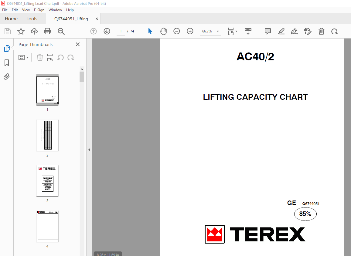 Terex Crane AC40/2 Lifting Capacity Chart Manual SN 251419 – PDF DOWNLOAD