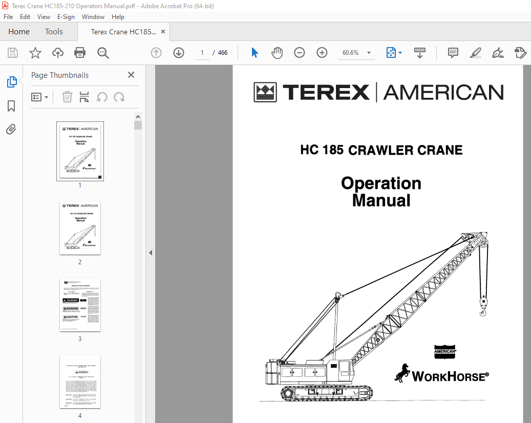 Terex Crawler Crane HC 185 Operation Manual – PDF DOWNLOAD
