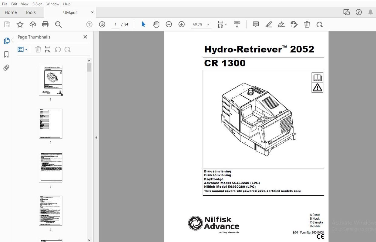 Nilfisk Advance Hydro-Retriever 2052 CR 1300 Brugsanvisning – PDF DOWNLOAD